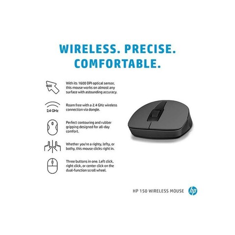 Buy HP 150 Wireless Mouse 1600 DPI - Gray - MO150 Online | Carrefour Egypt