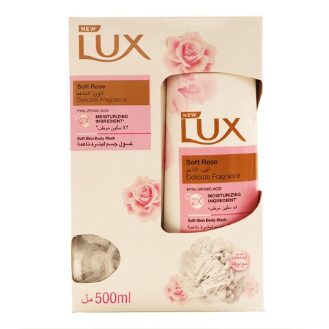 Buy Lux Soft Rose Shower Gel - 500ml + Loofah Online | Carrefour Egypt