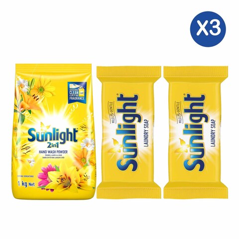 Buy Sunlight Powder Detergents Eden Yellow 1Kg + 2 Sunlight Yellow ...