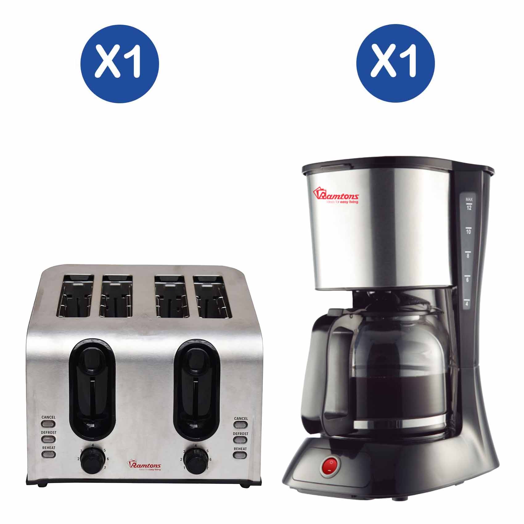 Buy Ramtons Toaster RM/678 + Ramtons Coffee Maker RM/193- 1.5L Online ...