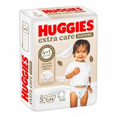 Buy Huggies Extra Care 34 Diaper Size 5 12-22KG Online | Carrefour Lebanon