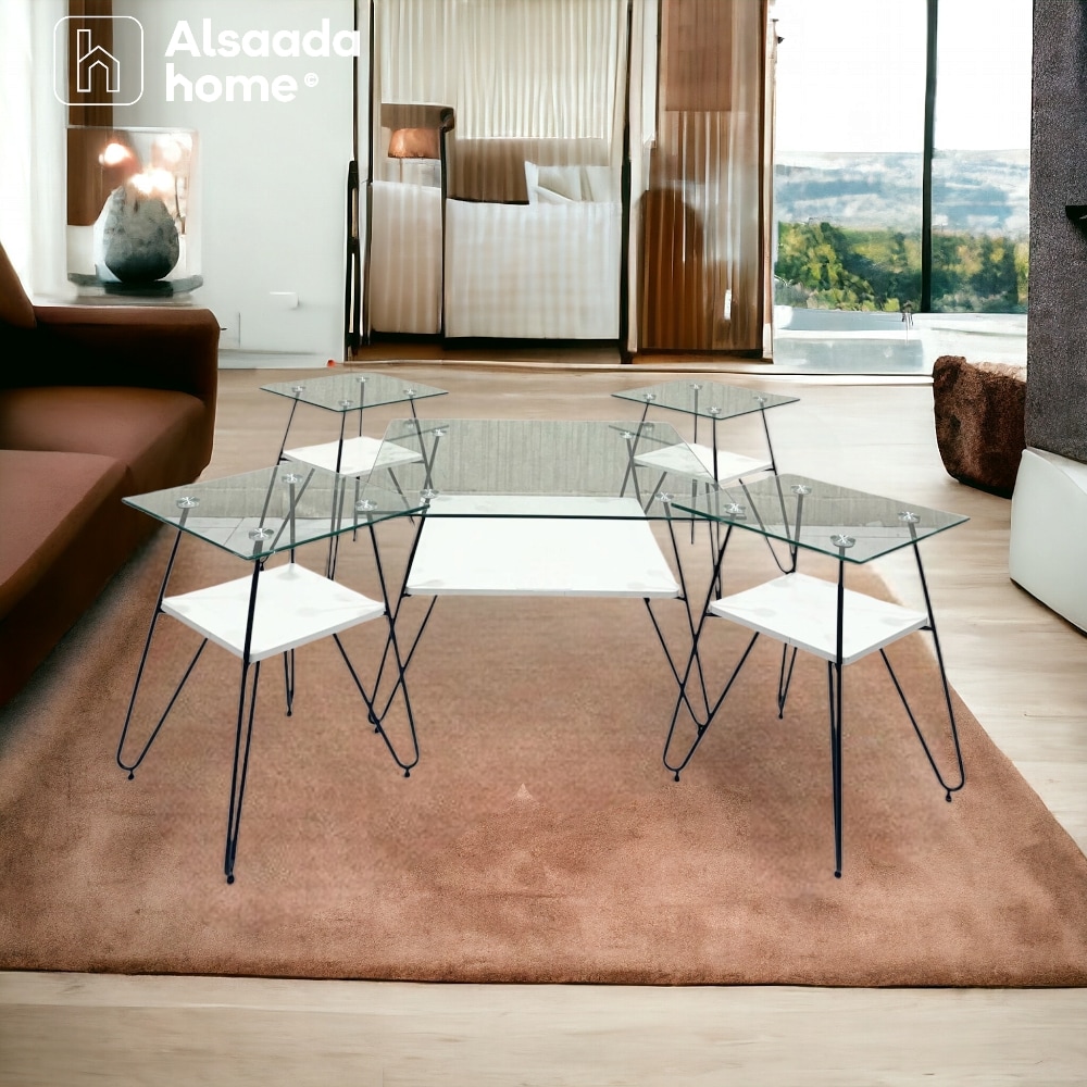 Buy Glass top service tables set - 5 pieces Online | Carrefour KSA