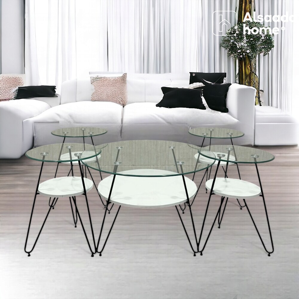 Buy Glass top service tables set - 5 pieces - white Online | Carrefour KSA
