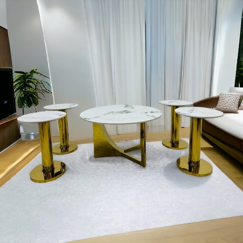 Buy Steel service tables set, 5 pieces, gold Online | Carrefour KSA