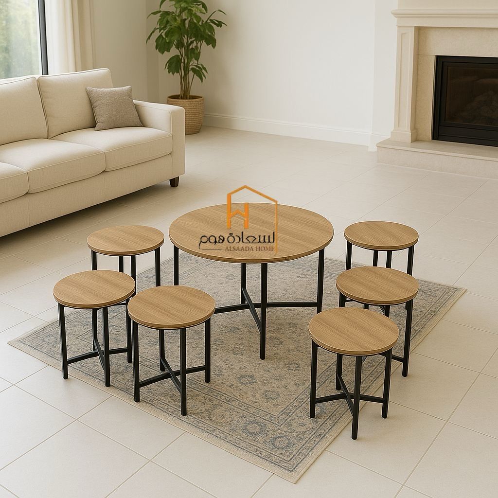 Buy 6+1 Wooden Service Table Set - Brown Online | Carrefour KSA