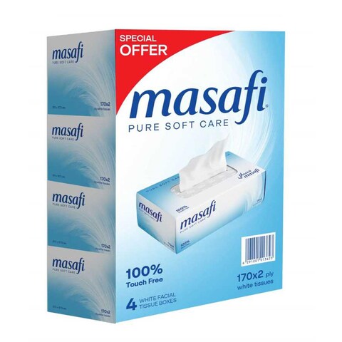 Masafi Pure Soft Care Facial Tissue White 170 Sheets Pack of 4 price in ...