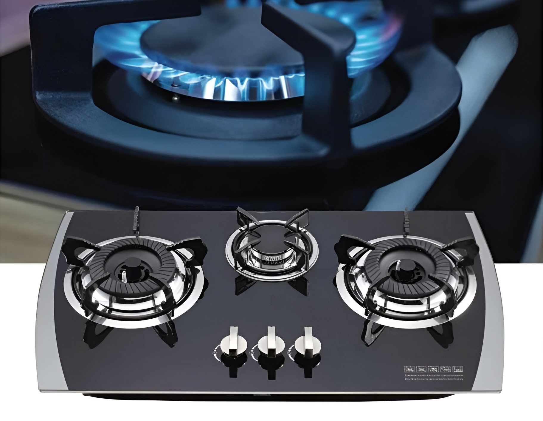 Buy 3 Burner Gas Stove with Tempered Glass Top & Heavy Duty Cast Iron ...