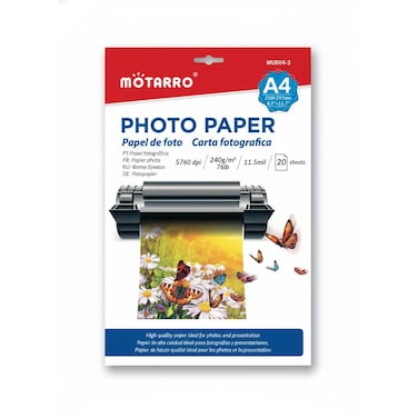 Buy MOTARRO A4 Glossy Photo Paper, 20 Sheets, 240GSM 11.5mil, 5760dpi ...
