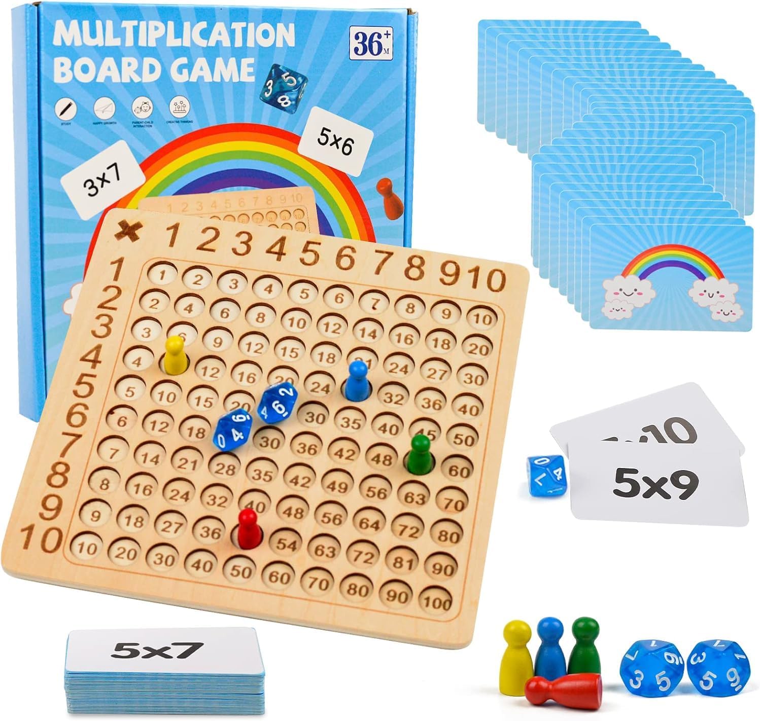 Buy Wooden Montessori Multiplication Board Game, Rainbow Educational ...