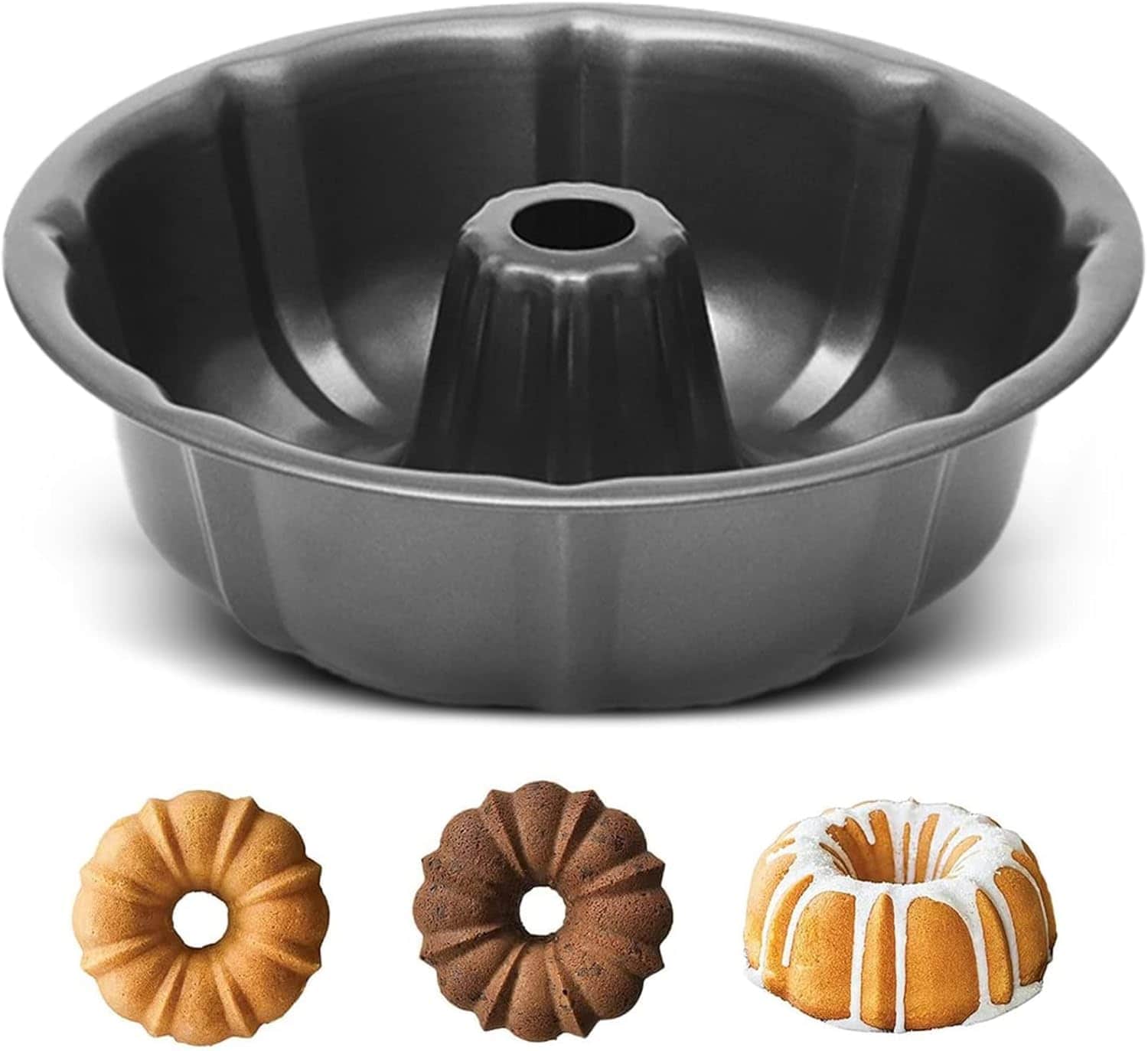 Buy Fluted Ring Cake Tin 24cm – Non-Stick Carbon Steel Bundt Cake Pan ...