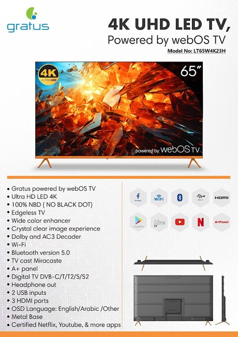 Buy Gratus WebOS powered 4K Edgeless UHD 65" LED SMART TV with ThinQ AI ...