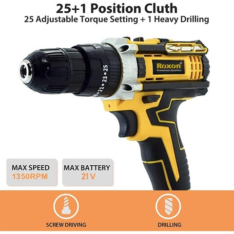 Buy Roxon - 21V Premium Quality Cordless Impact Drill, With 2 Li-ion Rechargeable Battery 1500 ...