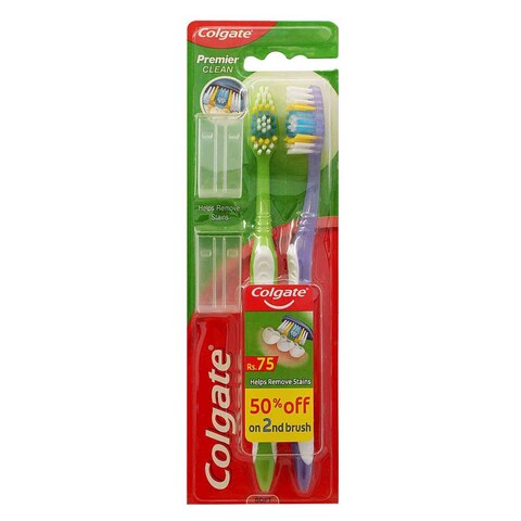 Buy Colgate Premier Clean Twin Pack Toothbrush Soft Online | Carrefour ...