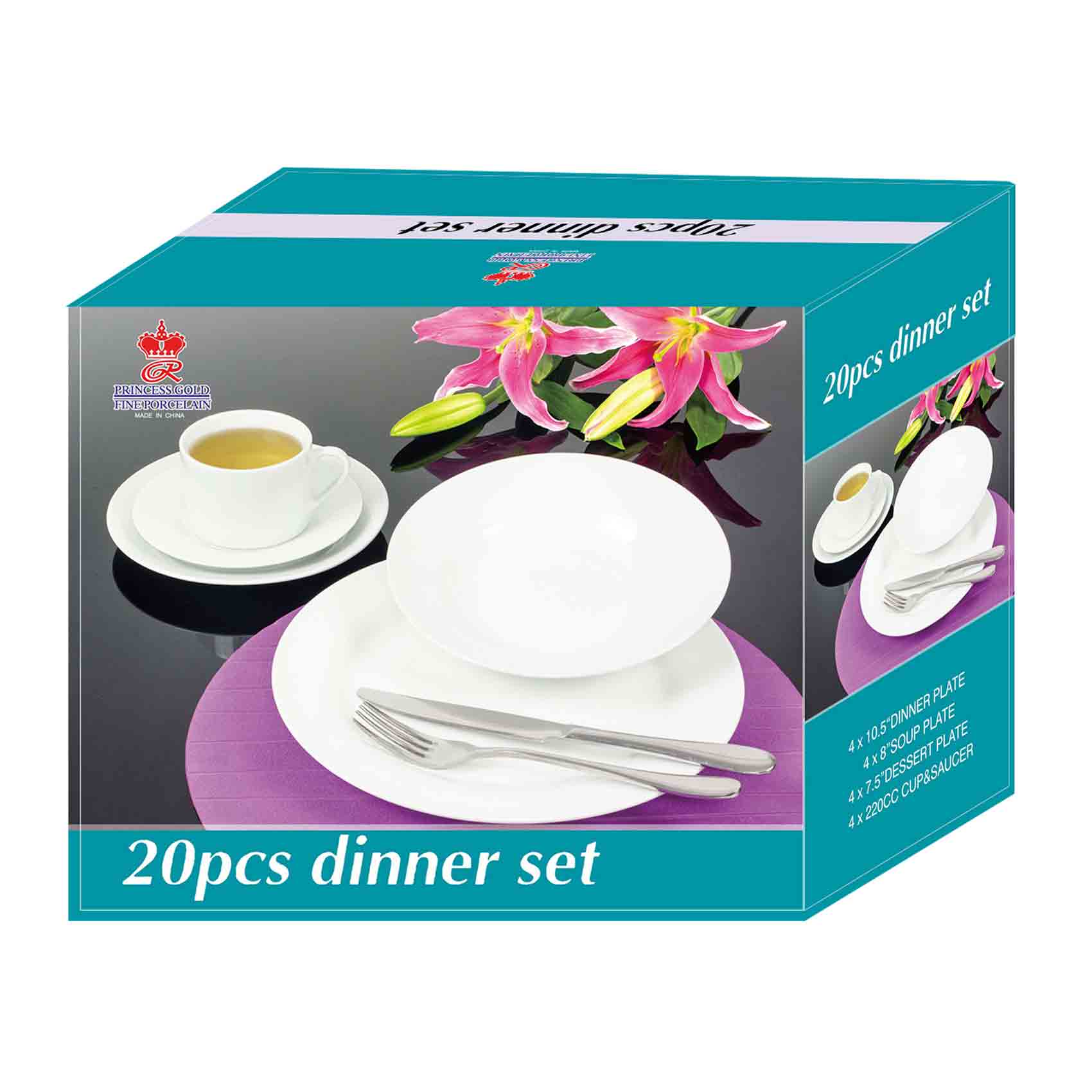 Buy Princess Gold Round Dinner Set White 20 PCS Online | Carrefour KSA