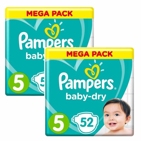 Pampers Baby Dry Diapers Size 5 11-16kg Mega Pack 52 Diapers Pack of 2 ...