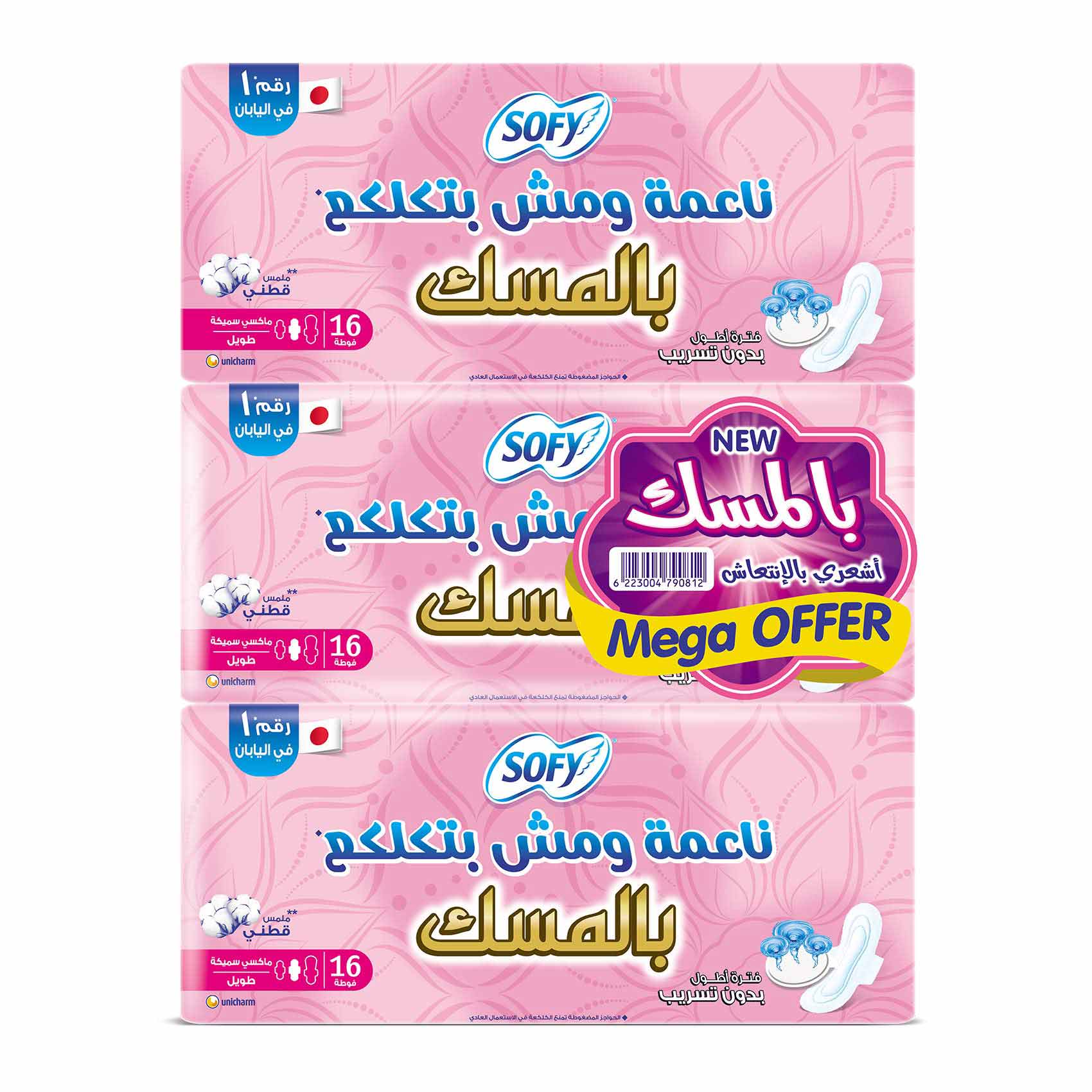 Buy Sofy Maxi Soft Long Pads With Musk - 16 Pads - 3 Count Online ...