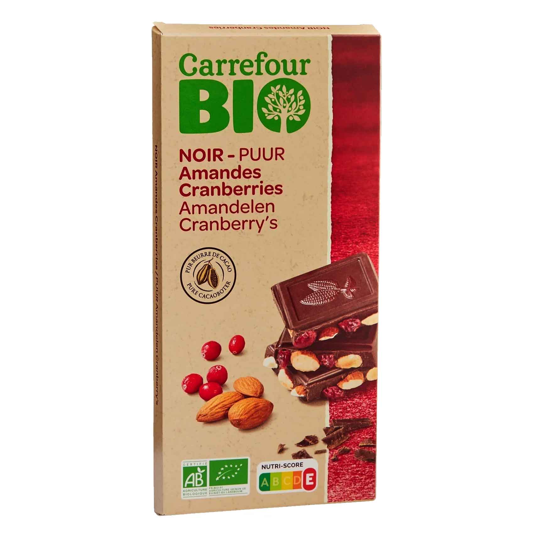 Buy Carrefour Bio Dark Chocolate Bar With Almond And Cranberry 200GR ...
