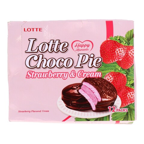Buy Lotte Choco Pie Strawberry & Cream (Pack of 12) Online | Carrefour ...
