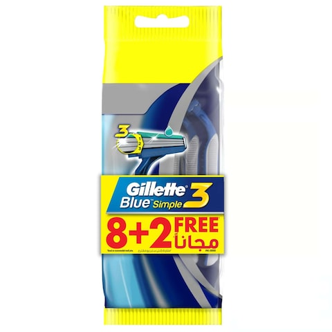 Gillette Blue 3 Simple Disposable 10 Razors price in UAE | Carrefour ...
