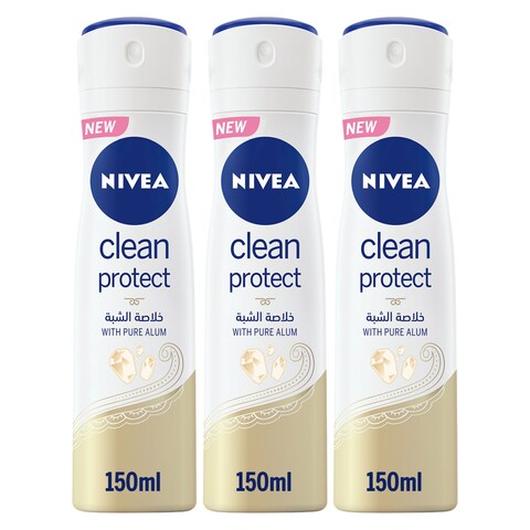 NIVEA Clean Protect Anti-Perspirant Deodorant White 150ml Pack of 3 ...