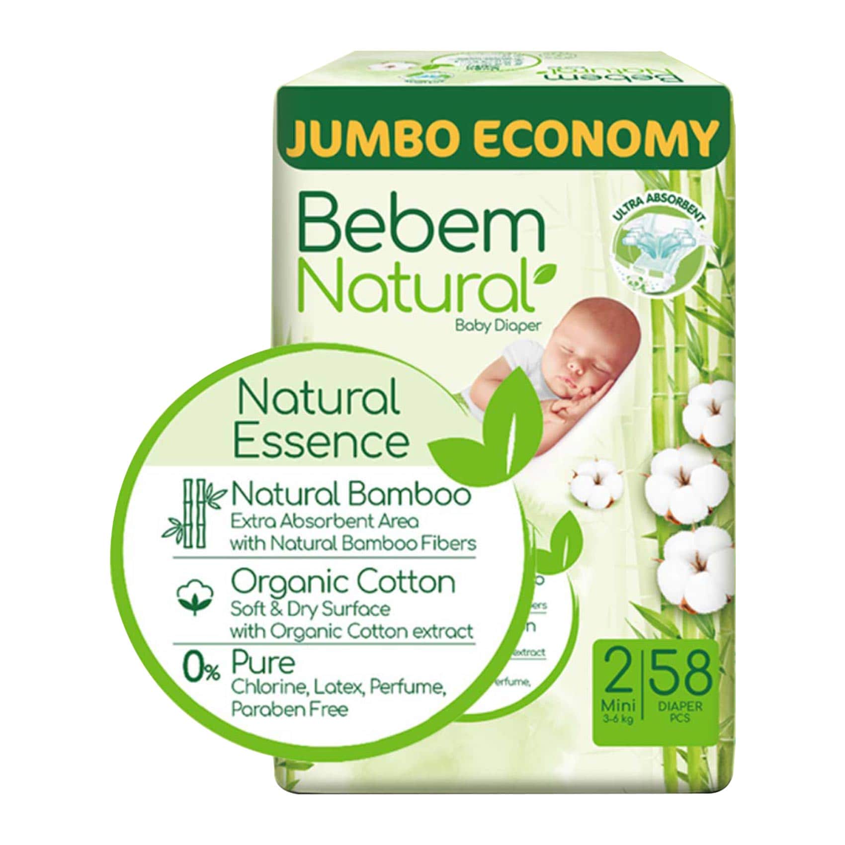 Buy Bebem Natural Baby Diapers - Mini Size 2 - 58 Diaper Online ...