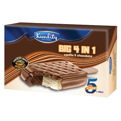 Kwality Vanilla and Chocolate Ice Cream Big 4 In 1 Multipack 90ml x5 ...