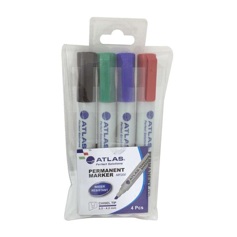 Buy ATLAS PERMANENT MARKER CHISEL 4PCS Online | Carrefour Kuwait