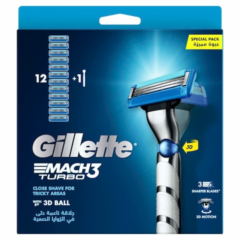 Gillette Mach3 Turbo 3d Razor Handle With Blades Blue 13 PCS price in ...