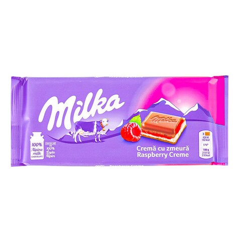 Buy Milka Raspberry Creme Milk Chocolate Bar 100g Online | Carrefour KSA