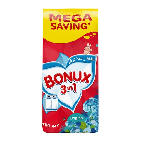Buy Bonux original 3 in 1 detergent powder high foam 7 Kg Online | Carrefour KSA