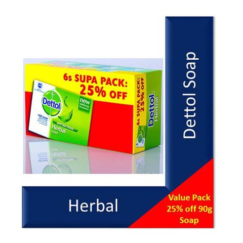 Buy Dettol Bar Soap Herbal 90Gx6 Online | Carrefour Kenya