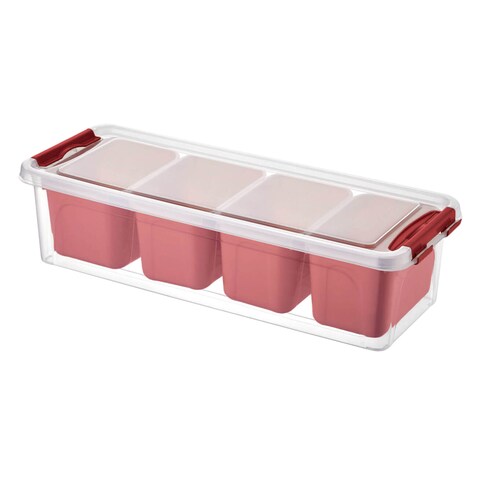 Buy Qlux Divided Storage Box With Clips Lid 3.5L Red/Clear Online ...