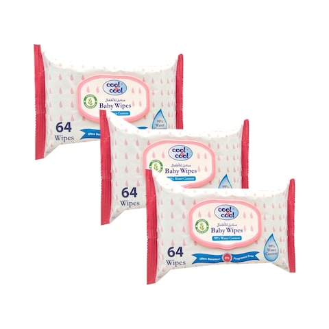 Cool Cool 99 Percent Water Content Baby Wipes White 64 Wipes Pack of 3 ...