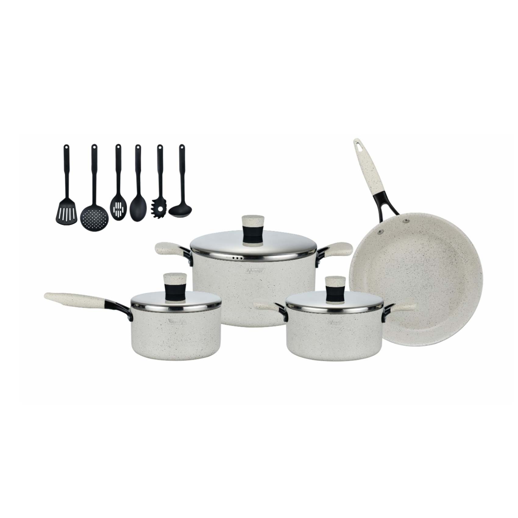 Buy Mistercook granite steel cover 13 pcs cookware set white Online ...