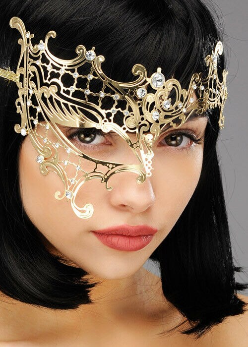 Buy Smiffy's Deluxe Metal Filigree Half Eyemask- Gold Online ...