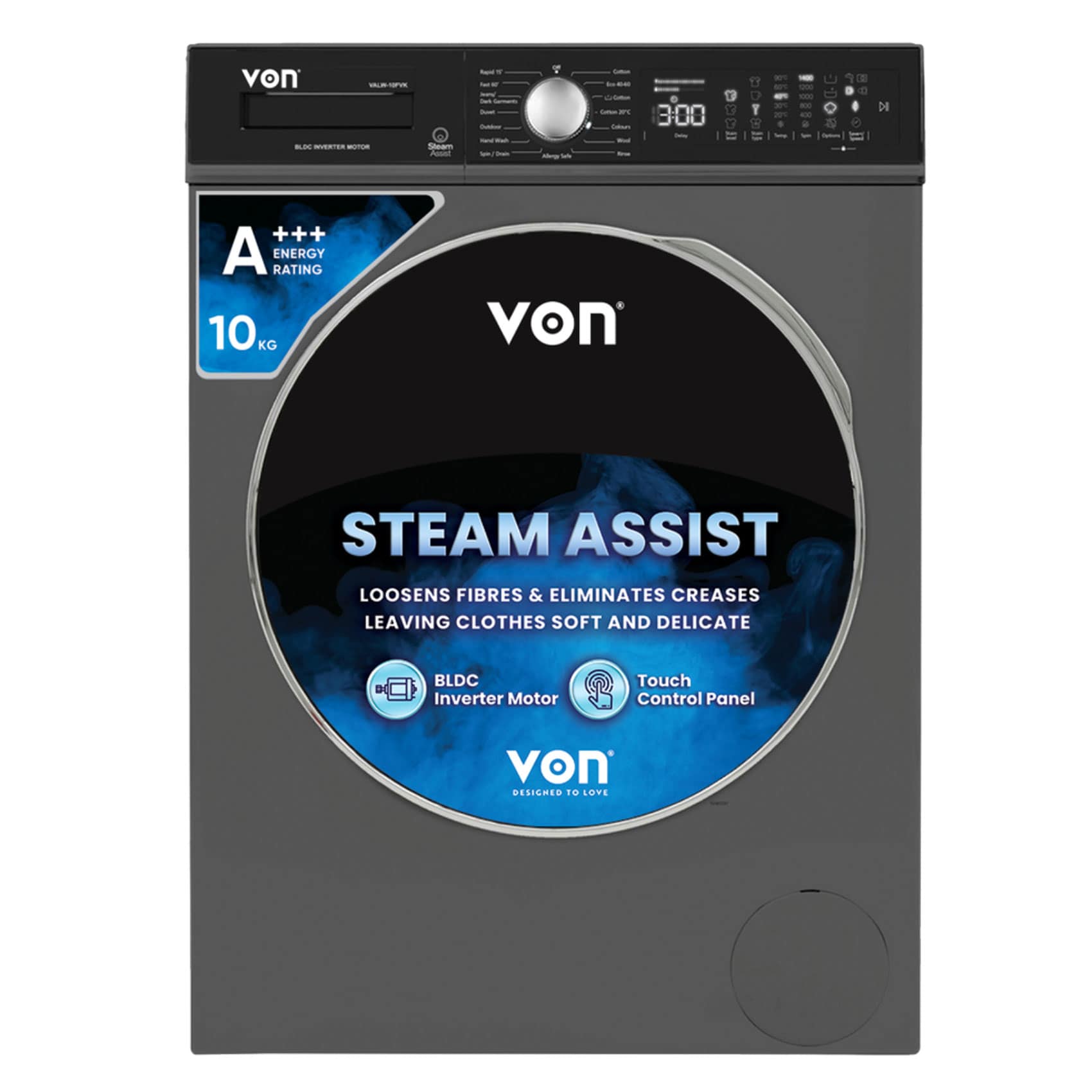 Buy Von VALW-10FVK Front Load Washing Machine 10Kg Dark Silver Online ...