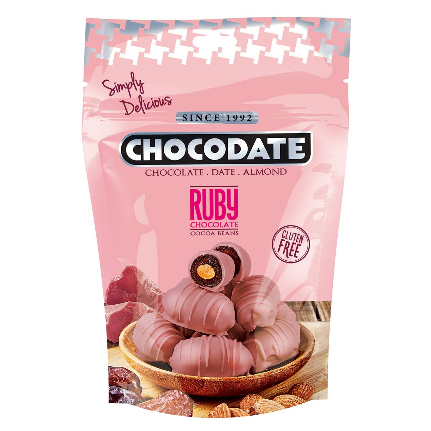 Buy Chocodate Ruby Chocolate With Date And Almond 90g Online Carrefour UAE
