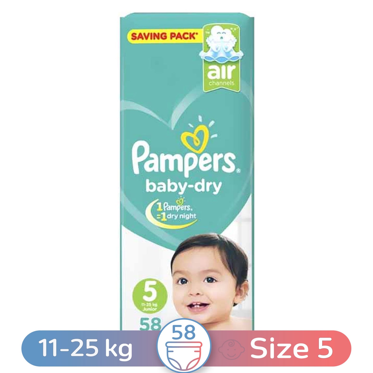 Buy Pampers Baby-Dry Diapers - Size 5 - Junior - 11-25 Kg - 58 Diapers ...