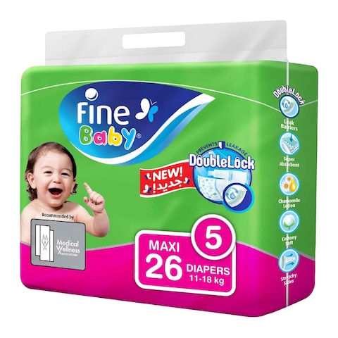 Fine Double Lock Baby Diapers Maxi Size 5 11-18kg 26 Diapers price in ...
