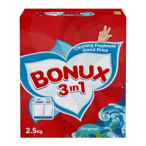 Buy Bonux original 3 in 1 detergent powder high foam 2.5 Kg Online | Carrefour KSA