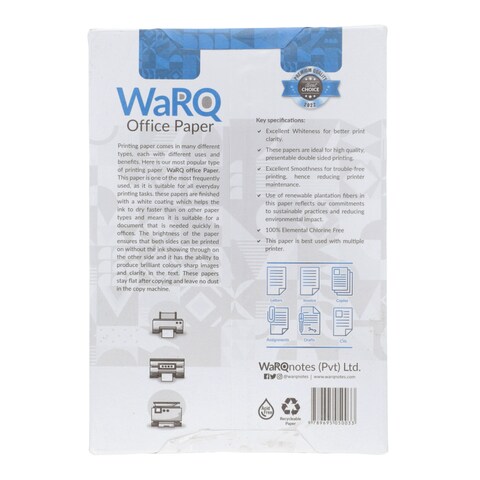 Buy Premium Warq Office Paper 80 gsm 2.60 kg 210 x 297 500 Sheet Online ...