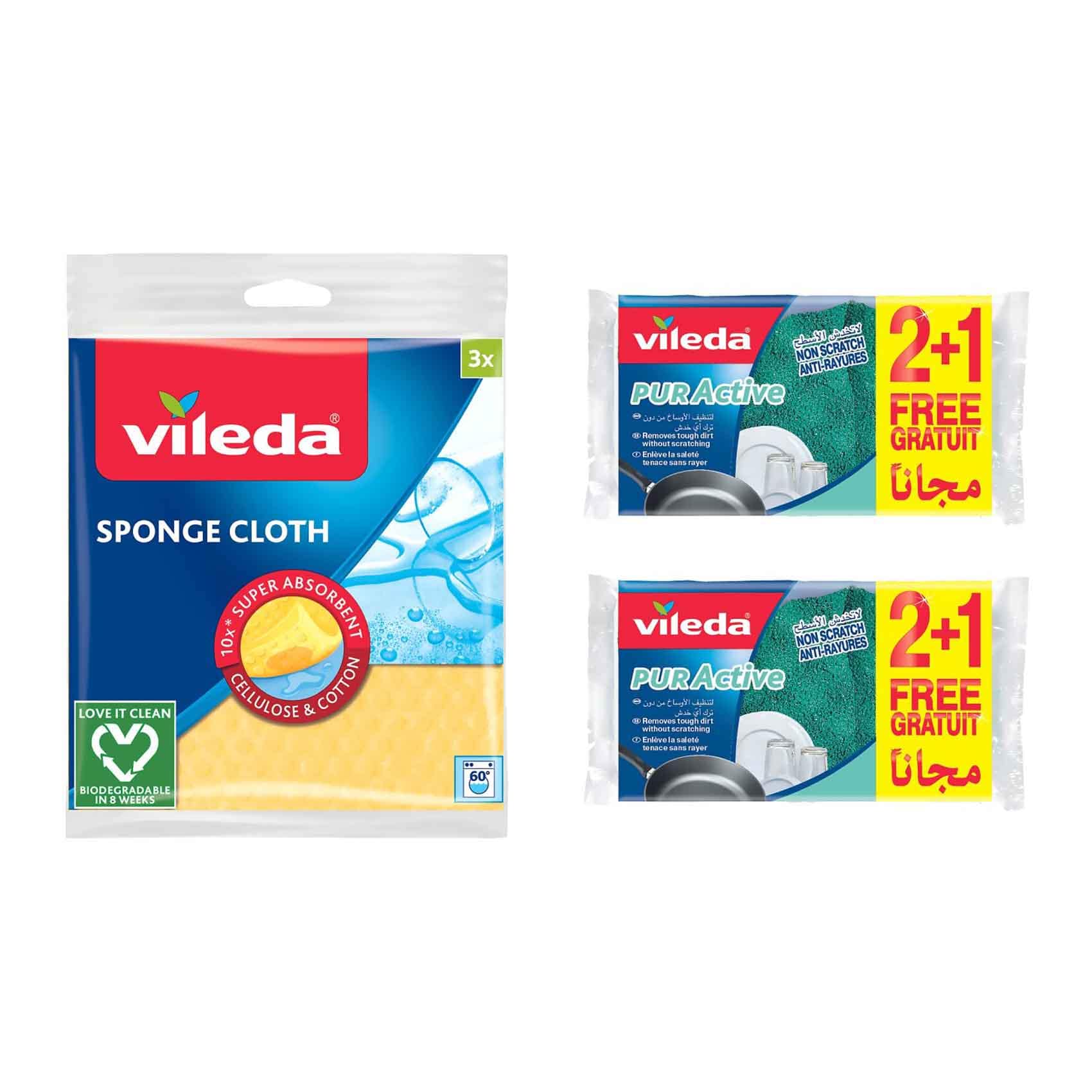 Buy Vileda Super Absorbent Sponge Cloth Pack of 3 With Pur Active Non ...
