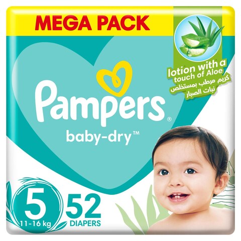 Buy Pampers Aloe Vera Taped Diapers, Size 5, 11-16 kg, Mega Pack, 52 ...