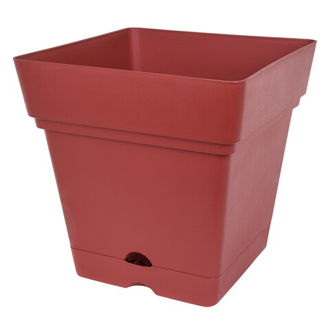 Buy Mintra Squared Flower Pot With Plate And Wheels 38cm Burgundy ...