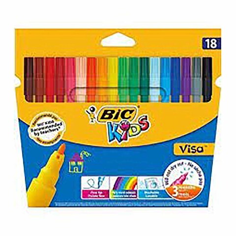Buy Bic Visa Coloring Pens For Kids - 18 Pieces Online | Carrefour Egypt
