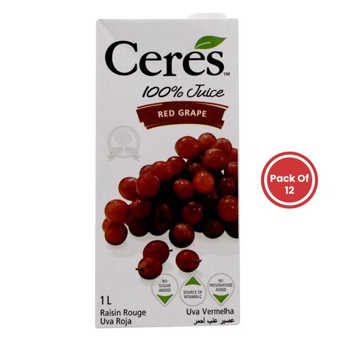 Buy Ceres No Sugar Added 100% Red Grape Fruit Juice 1L x Pack of 12 ...