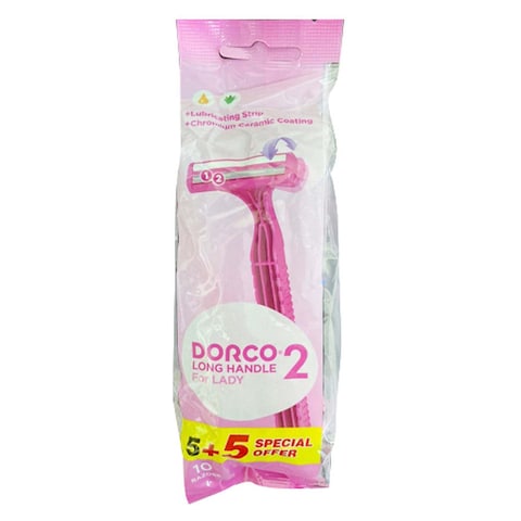 Dorco Twin Blade Long Handle Razor Pink Pack of 10 price in UAE ...