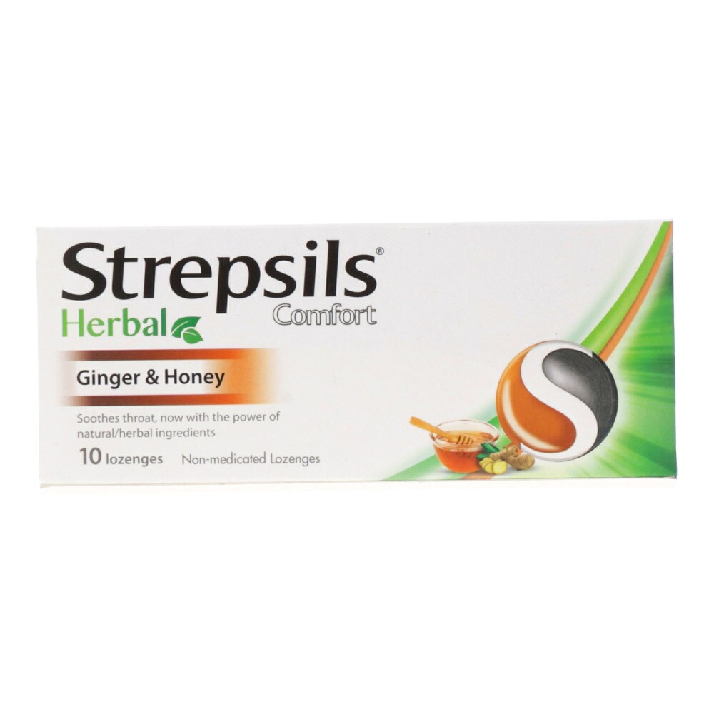 Buy Strepsils Comfort Herbal Ginger & Honey 10 tabs Online | Carrefour ...