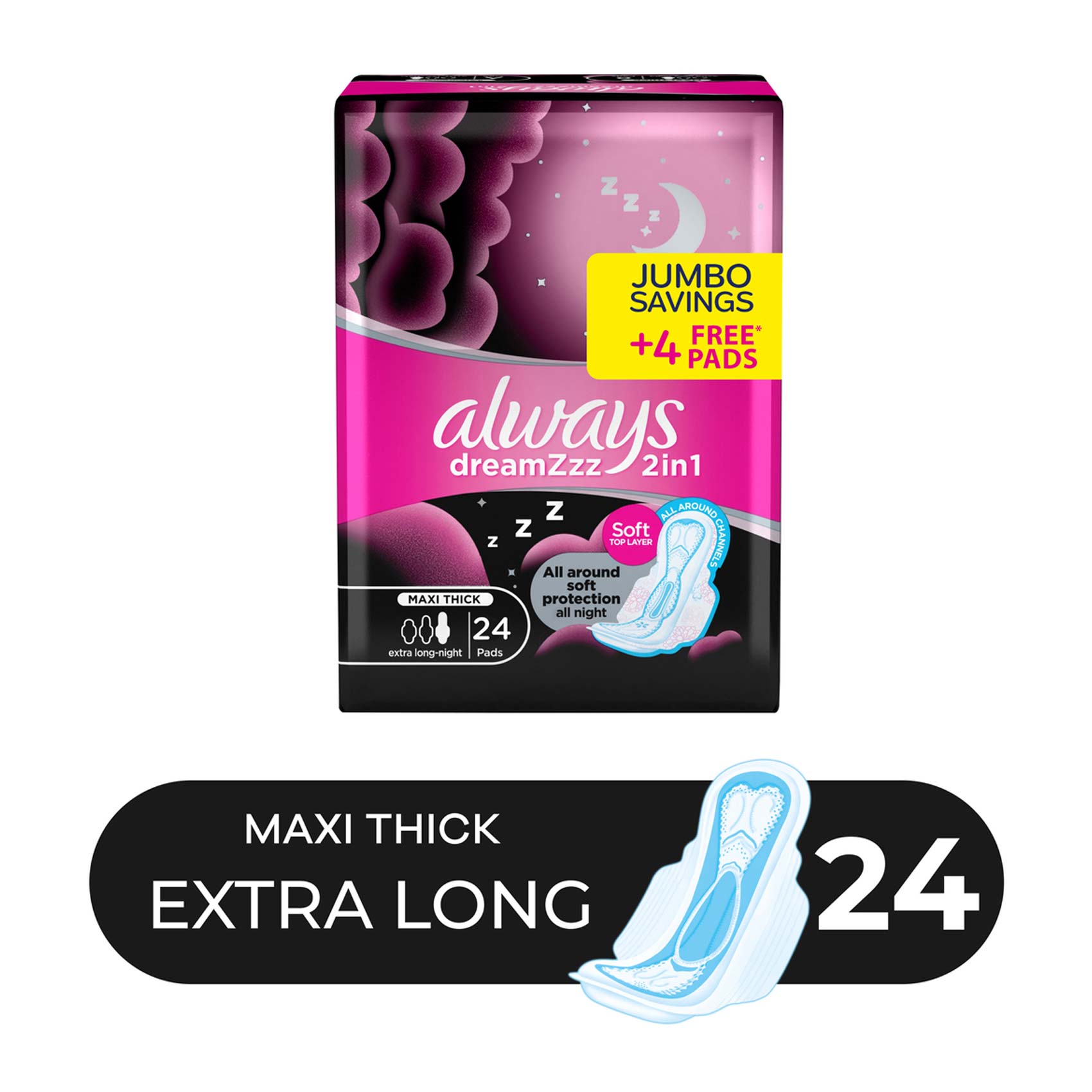 Buy Always Dreamzzz All Night Maxi Thick Extra Long Sanitary Pads - 24 ...
