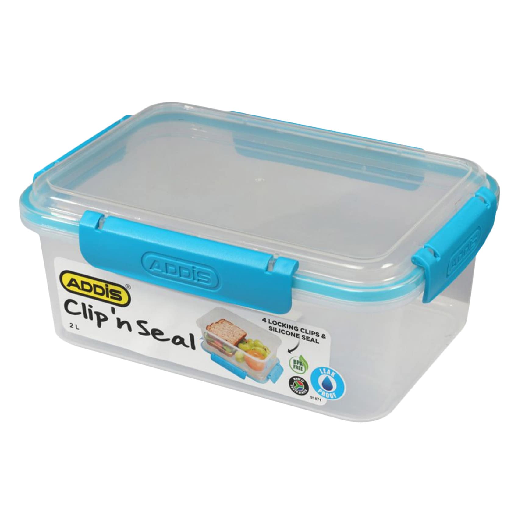 Buy Addis Clip N Seal Rectangular Lunch Box 2L White/Blue Online ...